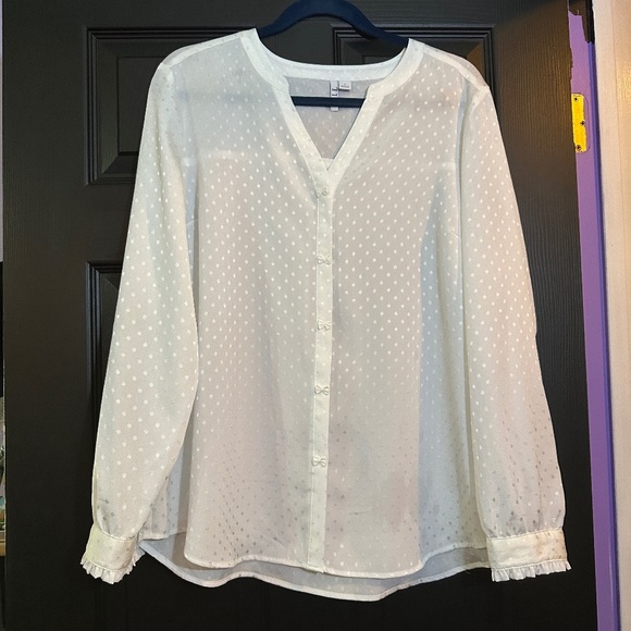 Elle | Tops | Elle Delicate White Dot On White Blouse With Tiny Ruffles ...